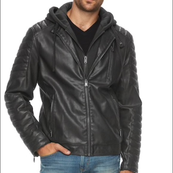Marc Anthony | Jackets & Coats | Marc Anthony Black Faux Leather Hooded ...